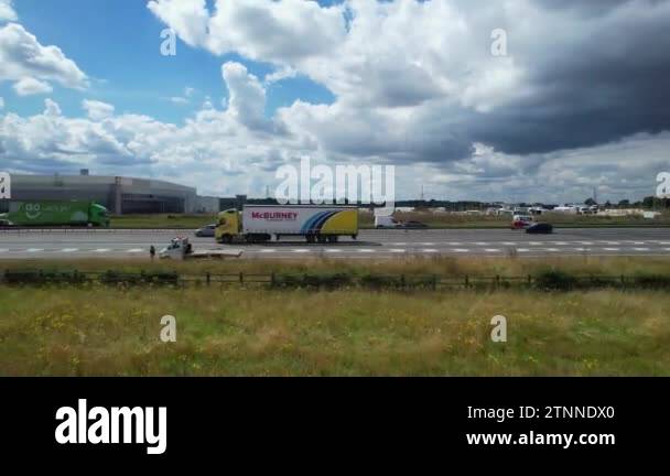 High Angle View of British Motorways and Highways and Traffic on M1 ...