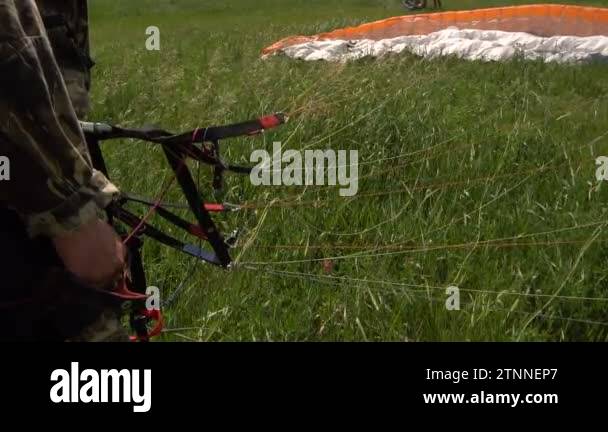 Paragliding in Slow Motion. Hands Athlete Before the Start of a ...
