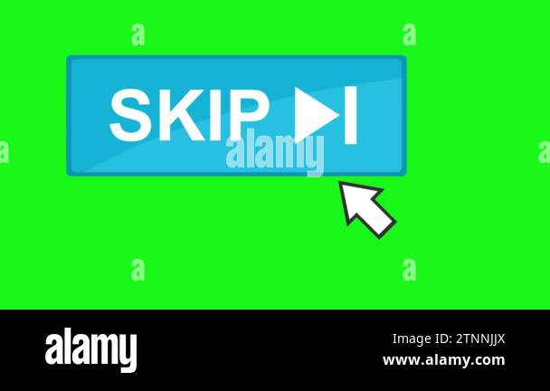 video animation computer mouse cursor by clicking skip button. On a green chroma key background ...