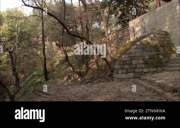 View of traditional korean fort in wood, Gongju-si, Chungcheongnam-do ...