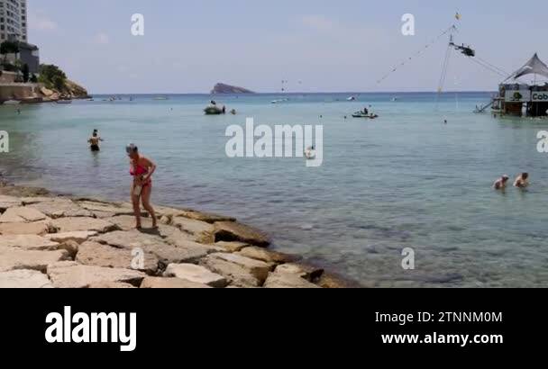 Benidorm Spain, 1st July 2023: Footage of the beautiful beach front at ...
