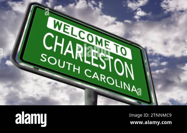 Welcome to Charleston South Carolina, US City Road Sign Close Up ...