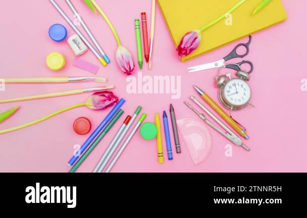 Stop motion animation Multicolor school stationery supplies tools ...
