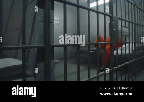 Two neighbor prisoners serve imprisonment term in prison cells. African ...