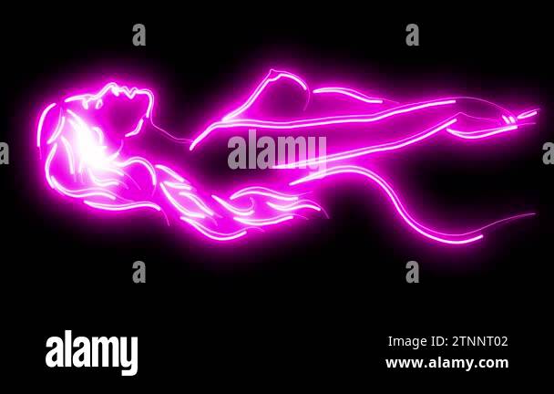 Abstract Neon Glowing Female Woman Outlined Body Silhouettes Video ...