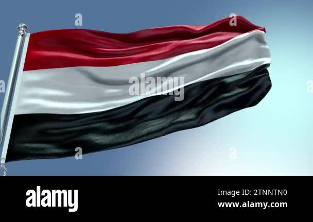 4k render Yemen Flag video waving in wind. Yemen Flag Wave Loop waving in wind. Realistic Yemen ...
