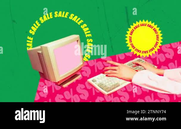 Stop motion, animation. Online shopping, Design in retro style. Female ...