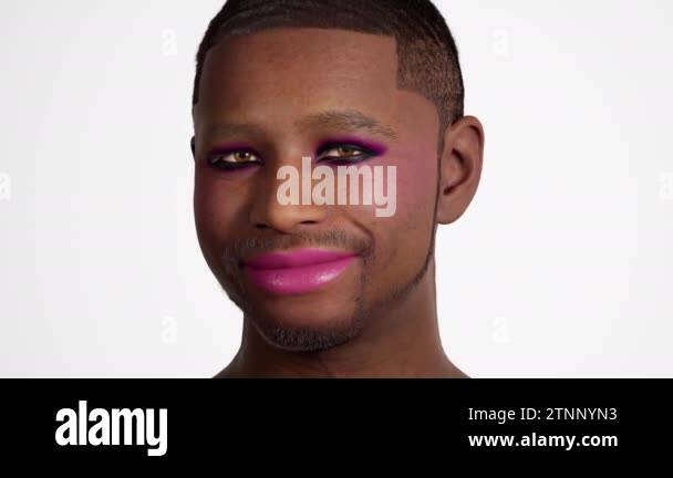 Portrait, gay man isolated on studio background. Happy, gen z aesthetic ...