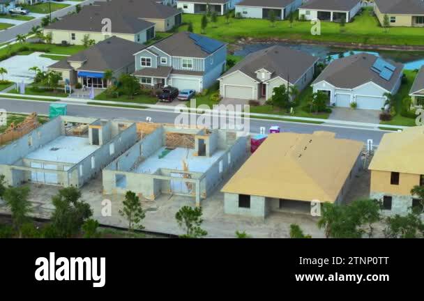 Wooden frames of new american family homes under construction ...