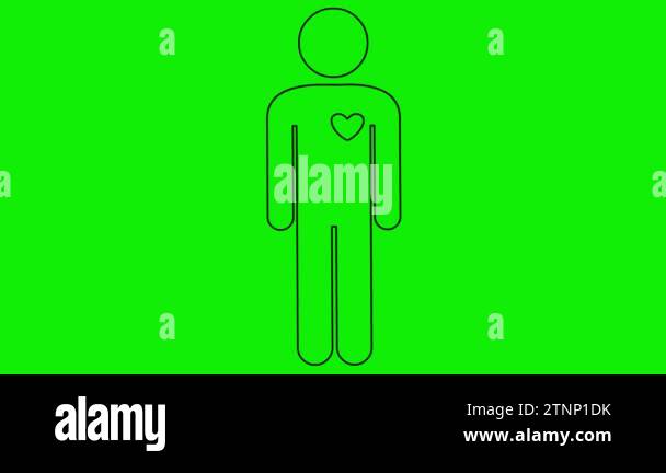 Animated black linear symbol of person. Looped video of beating heart ...