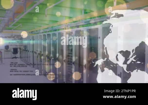 Animation of globe and computer language over lens flares against ...