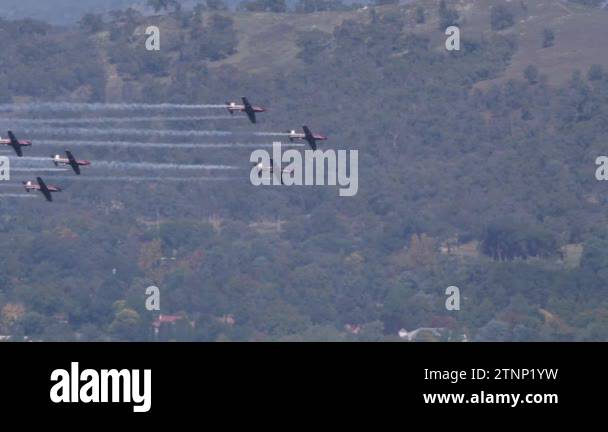 slow motion tracking side view of the raaf roulettes making a pass ...