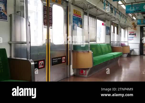 Jakarta, Indonesia - July 22, 2023: View inside the KRL commuter line ...