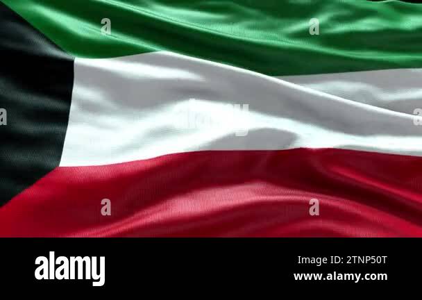 4k render Kuwait Flag video waving in wind. Kuwait Flag Wave Loop ...