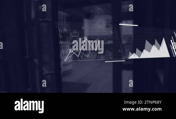 Animation of screens with multiple graphs moving over entrance of empty ...