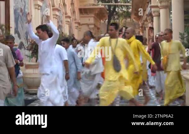 VRINDAVAN, INDIA September 01, 2022 : Devotee playing Kirtan chants in ...