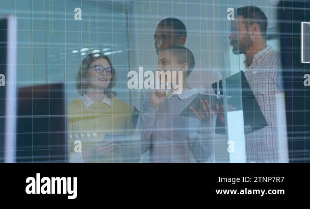Animation of binary codes and computer language, divers coworkers ...