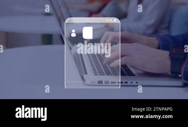 Animation of digital interface with messages over businessman using laptop. Global delivery ...