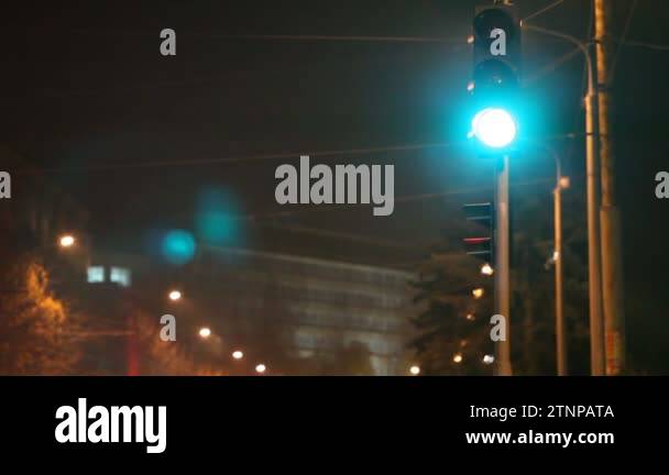 night city, traffic light, bus stops at a traffic light, close up Stock ...