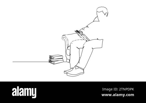 animated continuous single line drawing of man sitting in armchair ...