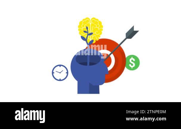 Human Brain with a growing positive thinking animation, Business people ...