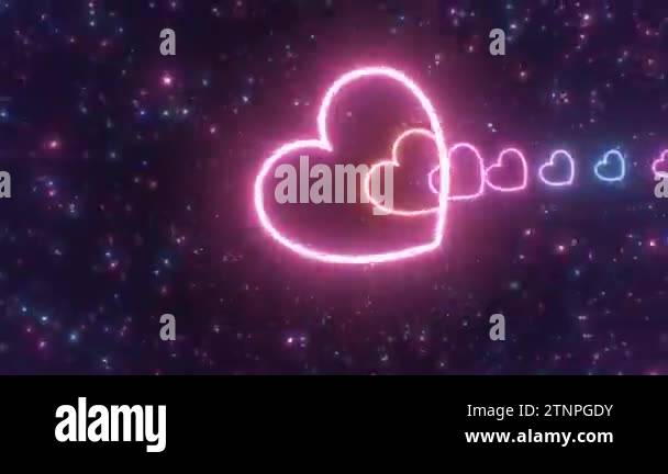 Flying Through Rings Of Neon Glowing Pink And Blue Hearts In Space - 4K ...