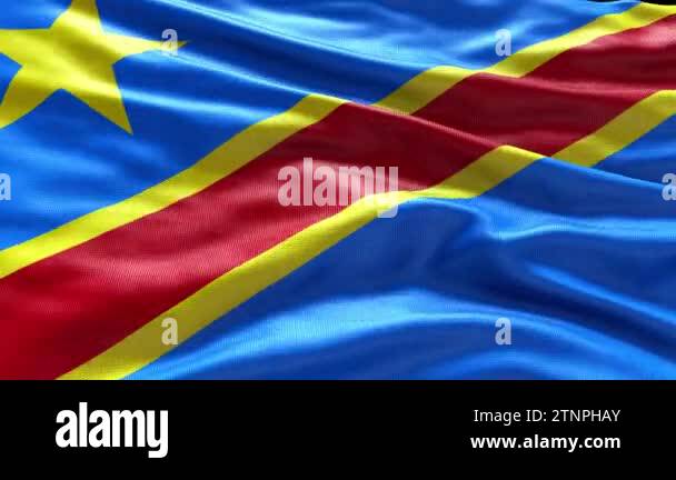4k render Congo Flag video waving in wind. Congo Flag Wave Loop waving ...