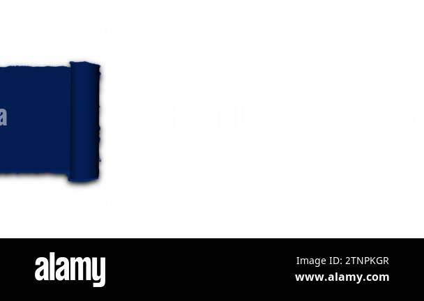 Scroll of blue torn paper rolls across white background 4k animation ...