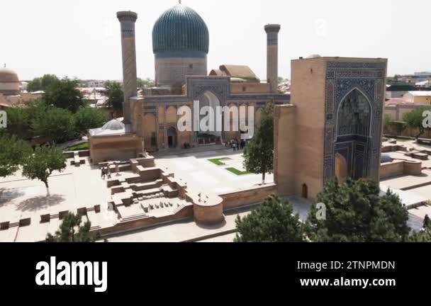 Samarkand Uzbekistan aerial view of Gur-e-Amir a mausoleum of the Asian ...