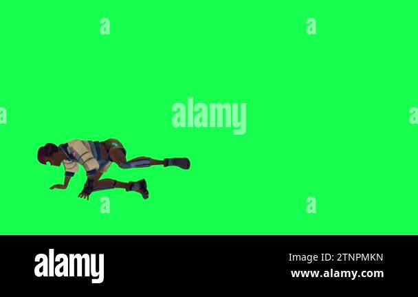 3D animated girl fighting and punching from right angle on green screen ...