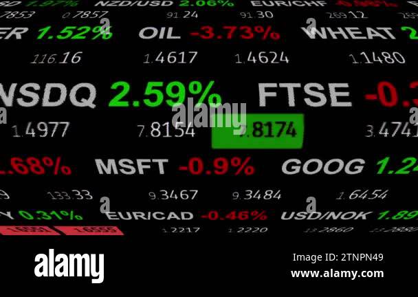 forex stock market index commodity ticker tape board news line on black ...