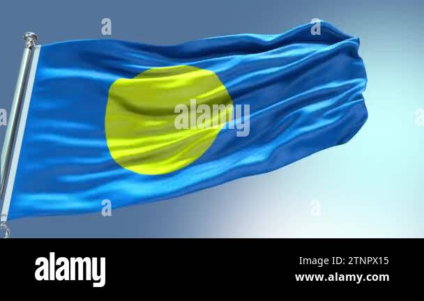 4k render Palau Flag video waving in wind. Palau Flag Wave Loop waving ...