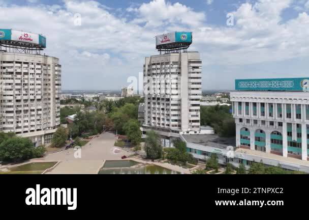 Aerial video of the bronze sculpture of the Golden Man on top of the ...