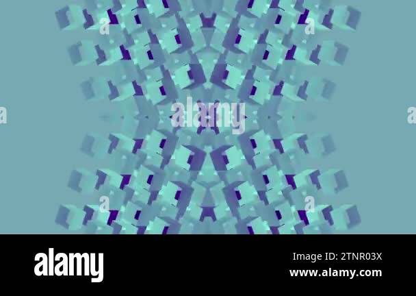 Kaleidoscopic neon pattern of geometric shapes on blue background. Generative art. Symmetrical ...