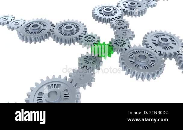 Rotation around Perspective View of Silver Gears in Rotation becoming ...