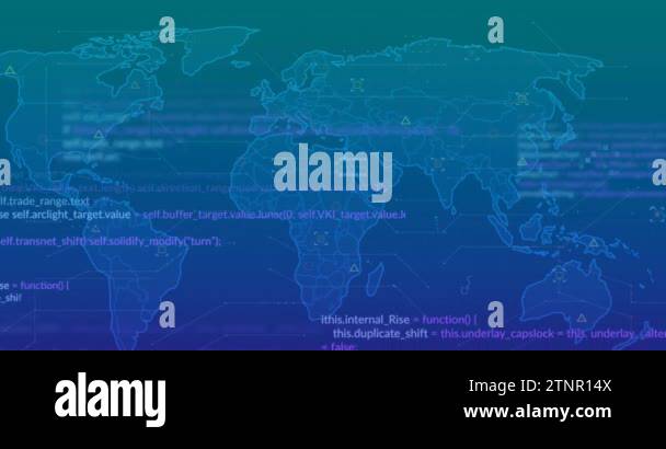 Animation of computer language over circuit board pattern on map ...