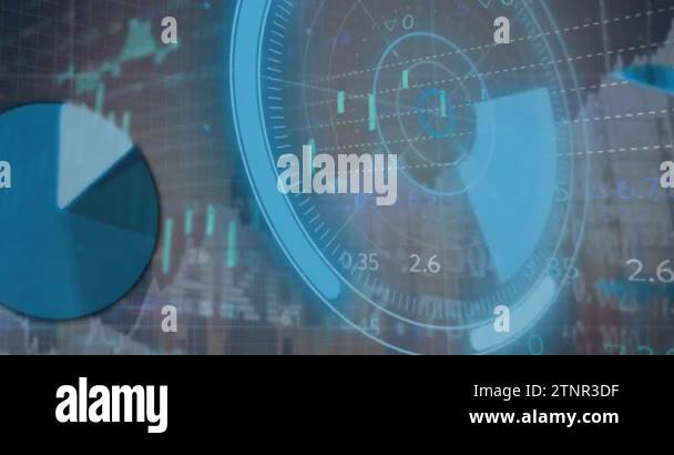 Animation of scanning circle, numbers, graphs over high section of ...