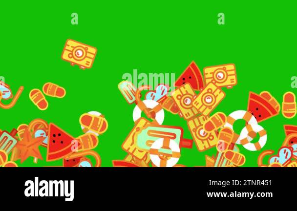 Beach tools summer beach tools sand transition with green background ...