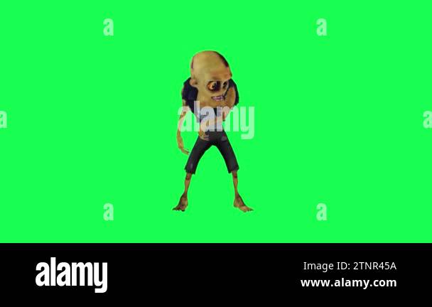 Isolated 3D zombie on green screen shooting with gun front angle ...