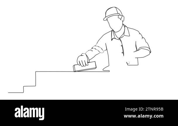animated continuous single line drawing of mason building wall ...