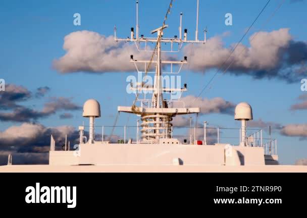 Rotating elements of radar and transmitters of floating ship Stock ...