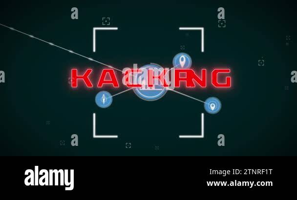 Animation of hacking text in viewfinder and connected gps and graph ...