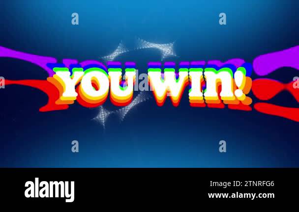 Animation of glitched you win texts on dots forming triangle against ...