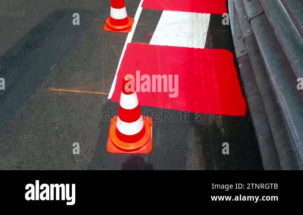 Texture of Race Asphalt and Curved Curb With Traffic Cones - Monaco ...