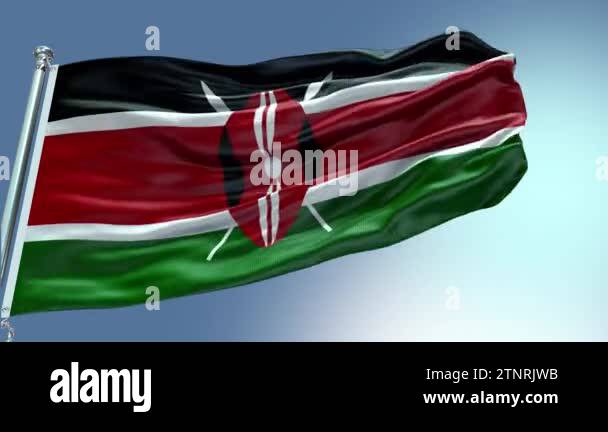 4k render Kenya Flag video waving in wind. Kenya Flag Wave Loop waving ...