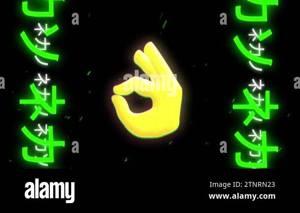 Animation of ok hand emoji with foreign language and dots particles ...