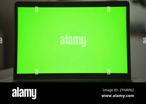 Zoom Out From Green Screen Laptop in Apartment, Slow Chroma Key Laptop ...