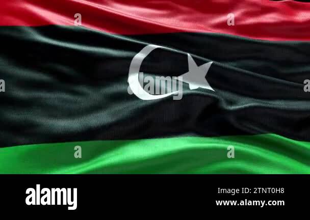 4k render Libya Flag video waving in wind. Libya Flag Wave Loop waving ...
