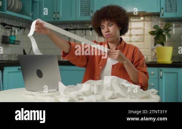 Black Woman Accounts Domestic Finances. African American 20s female ...