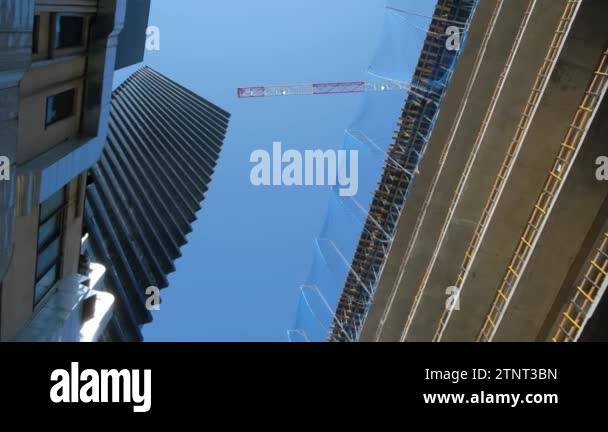 Construction of several high-rise buildings in the city. Dense building ...